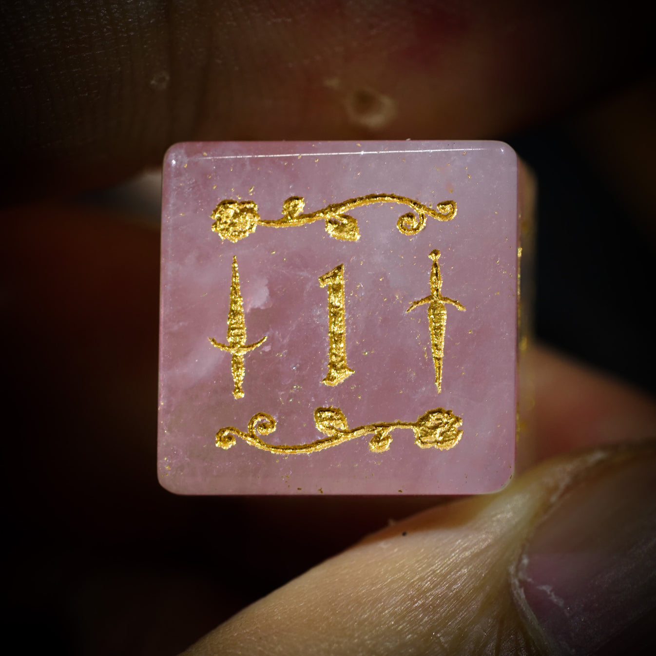 Rose Quartz Gemstone Rogue Rose Motif DnD D&D Dice Set – CrystalMaggie