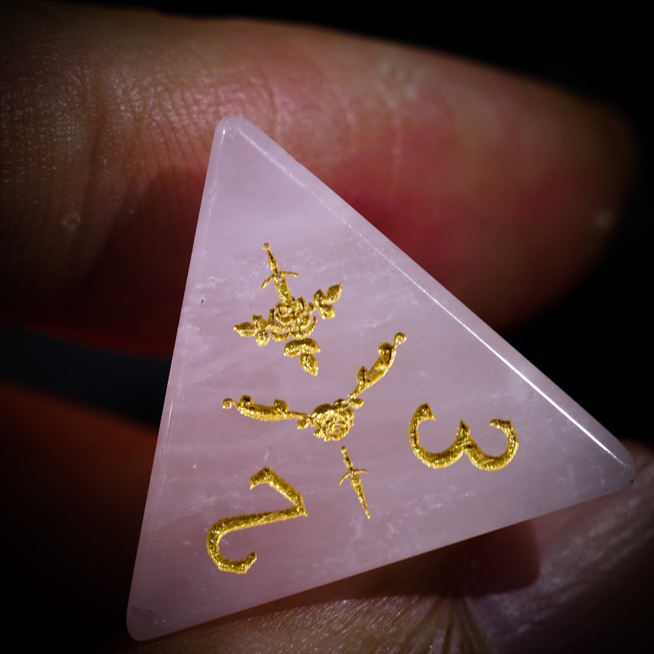 Rose Quartz Gemstone Rogue Rose Motif DnD D&D Dice Set – CrystalMaggie