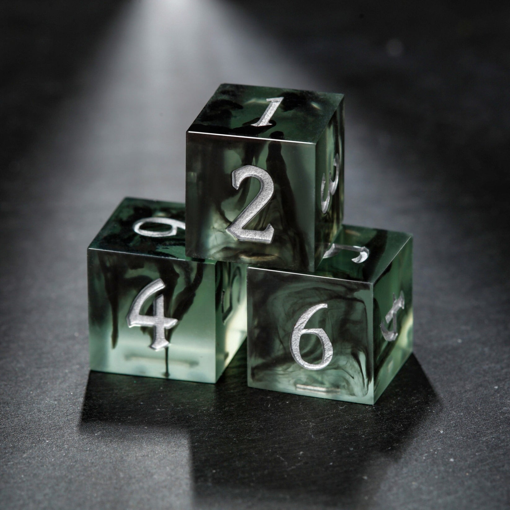 Smoky Dark Olive Resin F Word DnD D&D Dice Set – CrystalMaggie