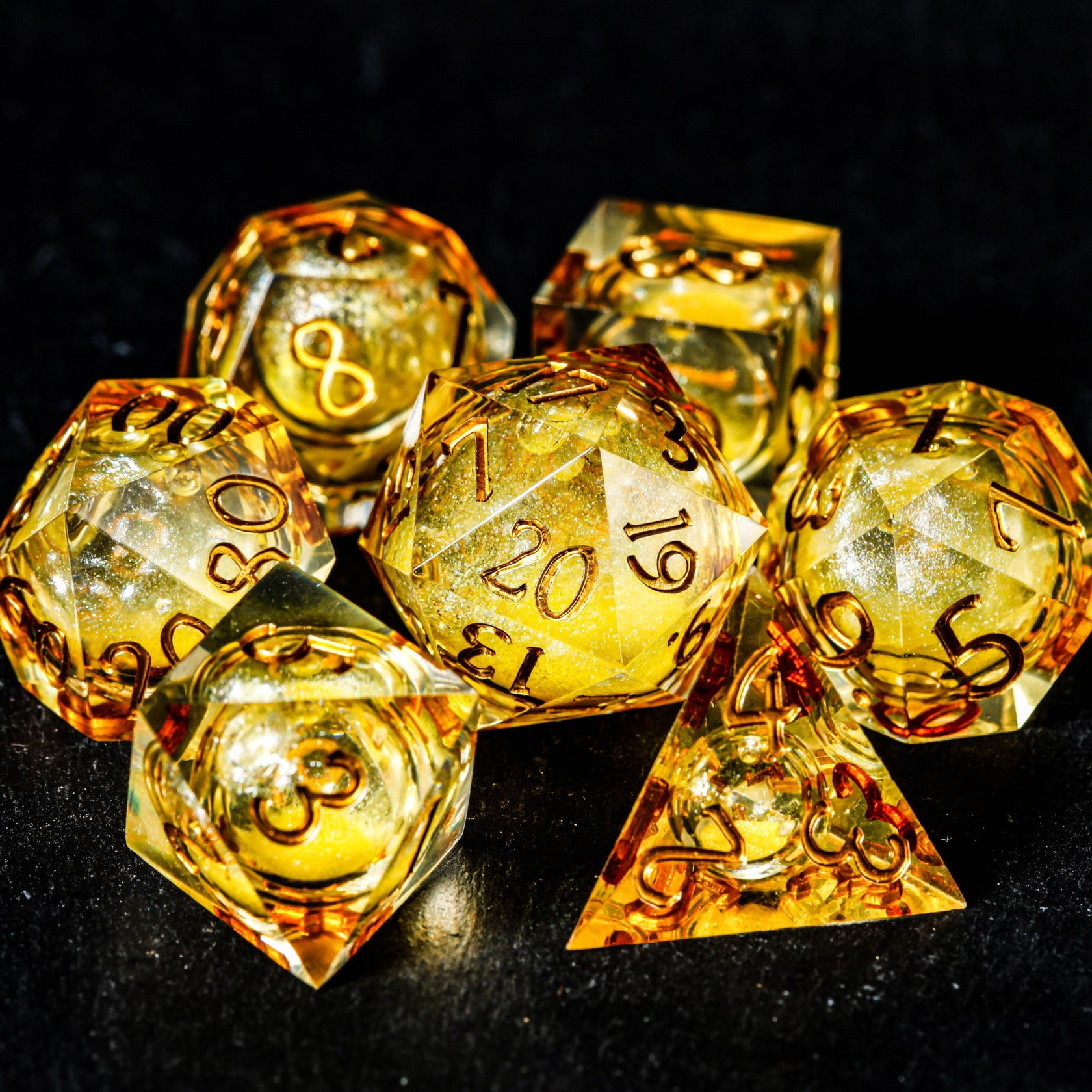 Yellow Sand Liquid Core Resin DnD D&D Dice Set