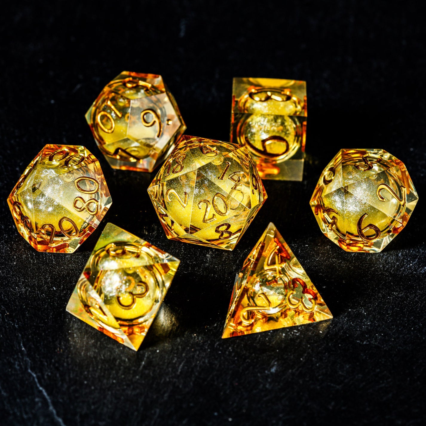 Yellow Sand Liquid Core Resin DnD D&D Dice Set – CrystalMaggie